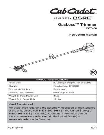 Cub Cadet Core CCT400 Core ccT400 20V 6Ah Lithium-Ion Cordless String ...