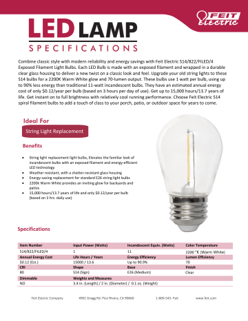 Feit Electric S14/822/FILED/4 11-Watt Equivalent S14 String Light LED ...