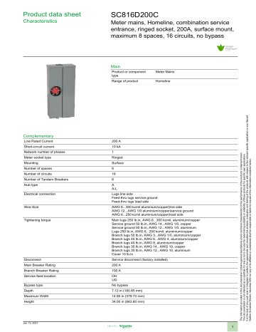 Square D SC816D200CSURGE Homeline 200 Amp 8-Space 16-Circuit Outdoor ...