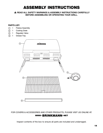 Brinkmann 810-1105-S Portable Tabletop Propane Gas Grill Instructions ...