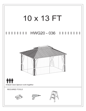EROMMY HWG20-036 10 ft. x 13 ft. Outdoor Hardtop Gazebo Brown Canopy Double Vented Roof Pergolas ...
