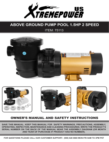 XtremepowerUS 75113-H1 Energy-Saving 1.5 HP Dual Speed In/Above Ground ...