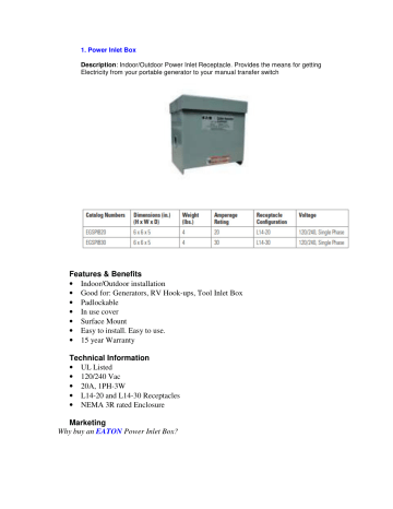 Eaton EGSPIB30 30 Amp Power Inlet Box Specification | Manualzz