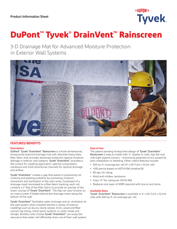 DuPont BWTYVDVR450 4 ft. x 50 ft. DuPont Tyvek DrainVent Rainscreen ...