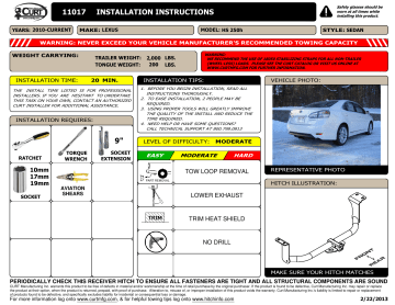 CURT 110173 Class 1 Trailer Hitch, 1-1/4" Ball Mount, Select Lexus ...