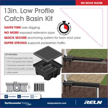 RELN LP130501BK 13 in. Square Low Profile Drainage Catch Basin Kit ...