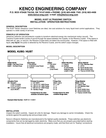 KENCO Engineering Ultrasonic Liquid Level Switch Installation ...