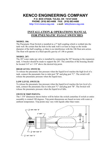 KENCO Engineering 106 Pneumatic Float Switch Installation Instructions ...