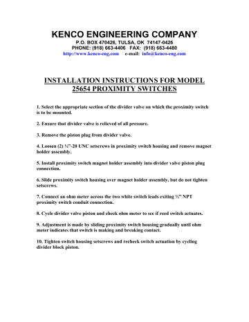 KENCO Engineering Proximity Switch Installation Instructions | Manualzz