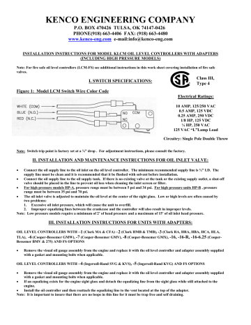 KENCO Engineering KLCM Oil Level Controller Installation Instructions ...