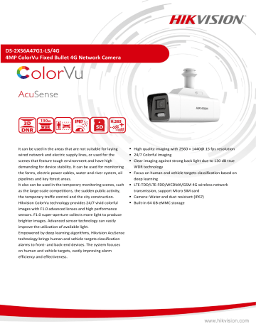Hikvision DS-2XS6A47G1-LS/4G Network Camera Data Sheet | Manualzz