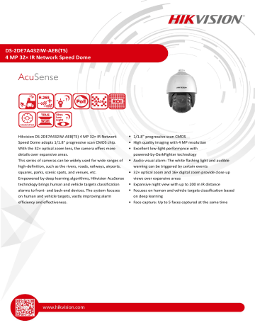 Hikvision DS-2DE7A432IW-AEB(T5) PTZ Camera Data Sheet | Manualzz