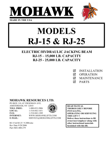 Mohawk Lifts Rolling Jack Beam Product Manual | Manualzz