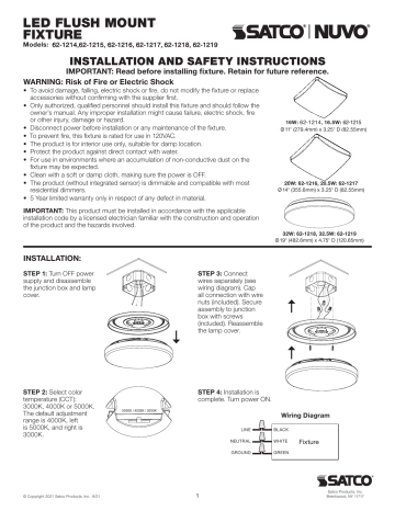 Satco 62-1215 11" SQUARE ACRYLIC LED FLUSH Instructions | Manualzz