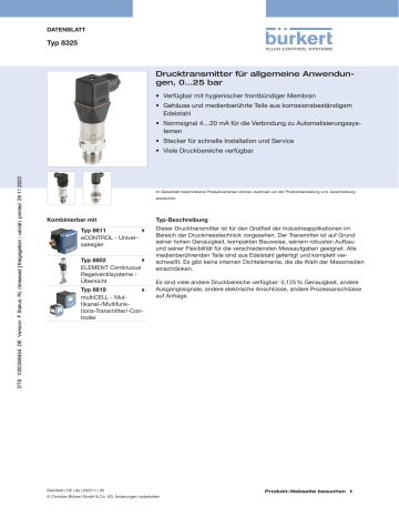 Burkert 8325 Pressure transmitter Datenblatt | Manualzz