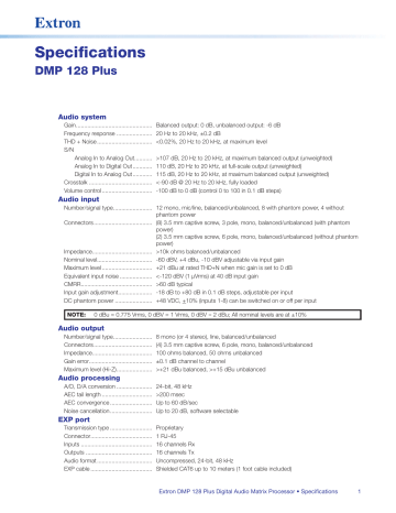 Extron DMP 128 Plus Specifications | Manualzz