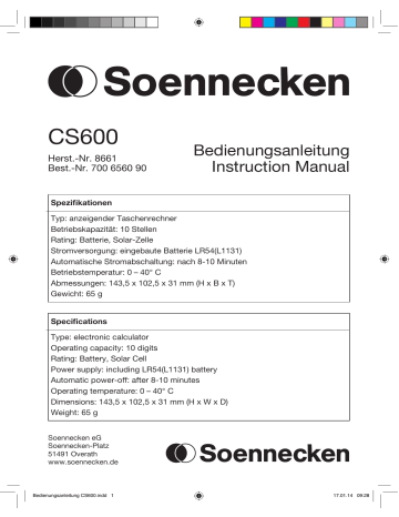 SOENNECKEN CS600 Bedienungsanleitung | Manualzz