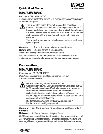 MSA AUER SSR 90 Kurzanleitung | Manualzz