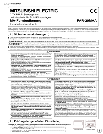 Mitsubishi Electric PAR-20MAA Installationshandbuch | Manualzz
