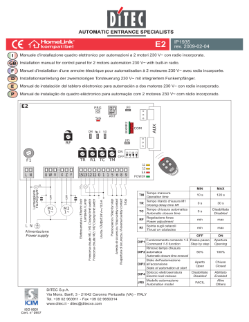 DITEC E2, E2J Installationsanleitung | Manualzz