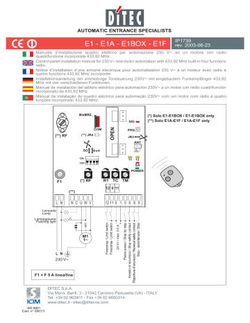 DITEC E1, E1A, E1BOX, E1F Installationsanleitung | Manualzz