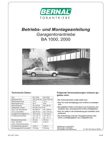 Bernal BA 1000 Betriebs- Und Montageanleitung | Manualzz