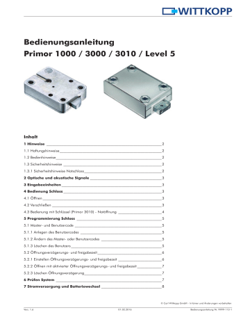 Wittkopp Primor 1000, Primor 3000, Primor 3010 Bedienungsanleitung ...