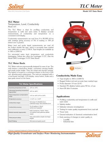 Solinst 107 TLC Meter Datasheet | Manualzz