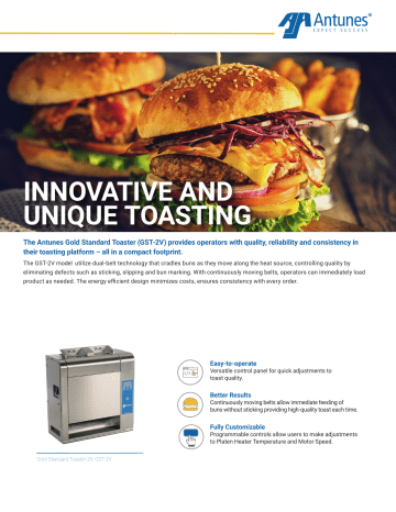 Antunes GST-2V Gold Standard Toaster Specification | Manualzz