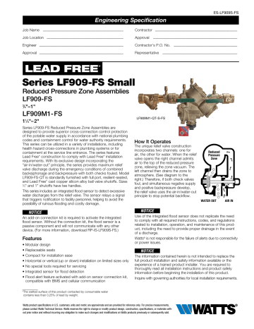 Watts LF909-FS Small Specification Sheet | Manualzz