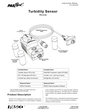 Pasco PS-2122 PASPORT Turbidity Sensor Owner's Manual | Manualzz