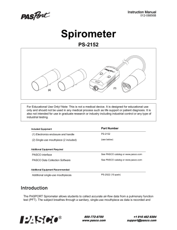 Pasco PS-2152 PASPORT Spirometer Owner's Manual | Manualzz