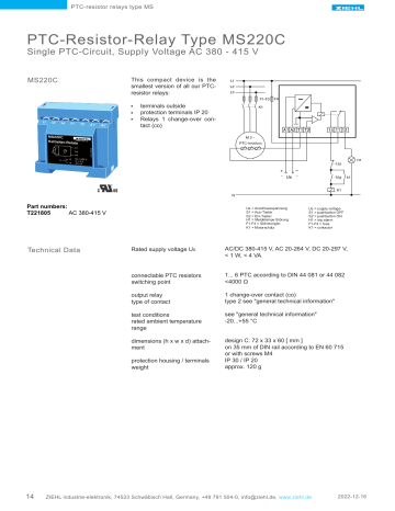 Ziehl MS220C AC 380-415 V Datasheet | Manualzz