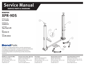 BendPak BendPak_5175393_XPR-9DS_Two-Post-Lift_Exploded-View-Parts-List ...