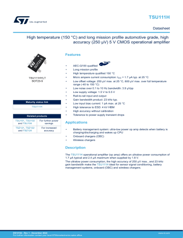 STMicroelectronics TSU111H Datasheet | Manualzz