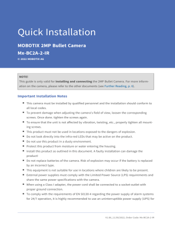 Mobotix Mx-BC2A-2-IR Bullet Camera Installation Guide | Manualzz