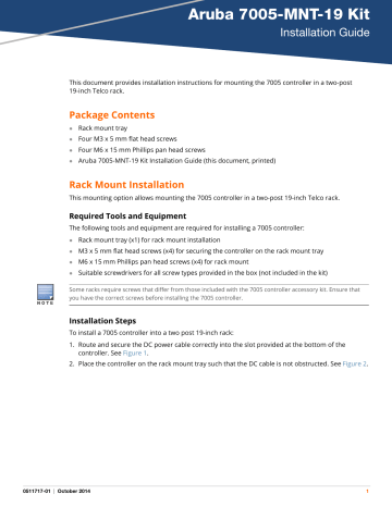 Aruba 7005-MNT-19 Kit Installation Guide | Manualzz