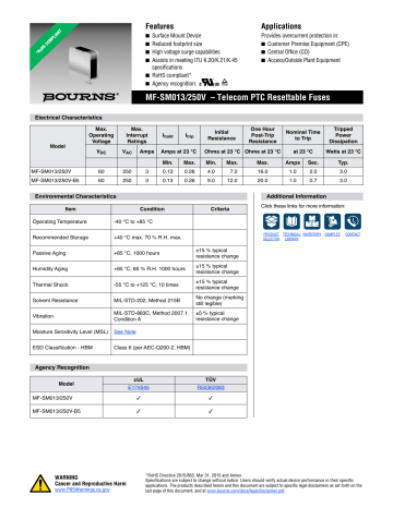 Bourns MF-SM Circuit Protection Product sheet | Manualzz