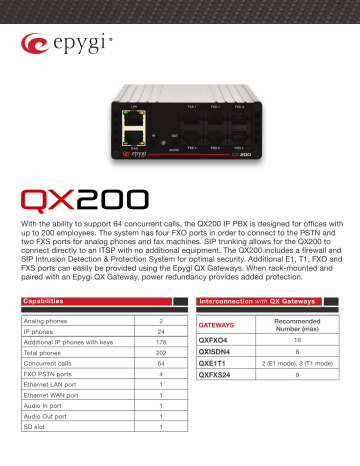 Epygi QX200 IP PBX Data Sheet | Manualzz