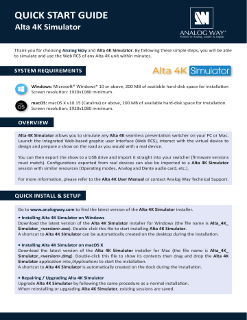 Analog Way Zenith 200 Quick Start Guide | Manualzz