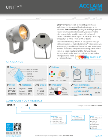 Acclaim Lighting UNITY Spec Sheet | Manualzz
