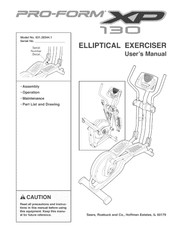 Proform 831285441 XP 130 Elliptical Machine Owner's Manual | Manualzz