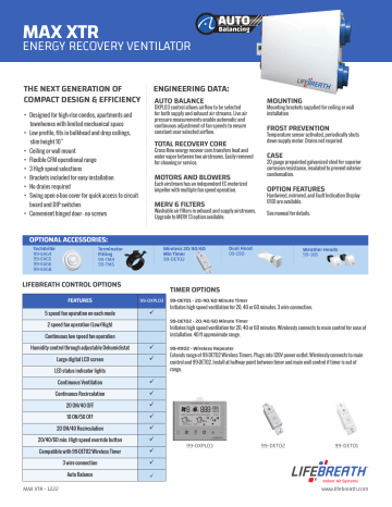 Lifebreath MAX-XTR MAX XTR Specifications | Manualzz