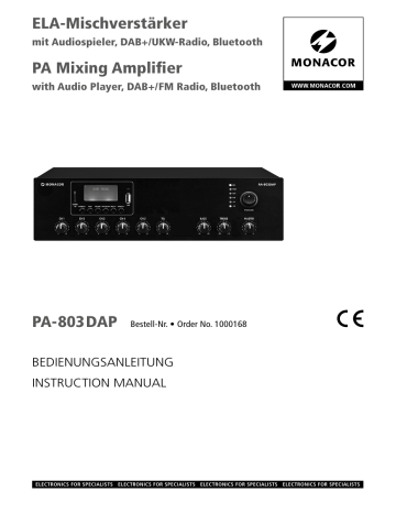 Monacor PA-803DAP Mono class D PA mixing amplifier Instruction manual ...