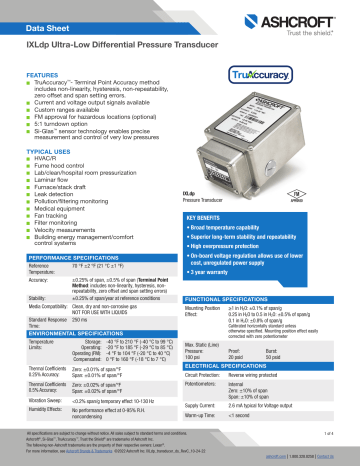 Ashcroft IXLdp Differential Pressure Transducer Datasheet | Manualzz
