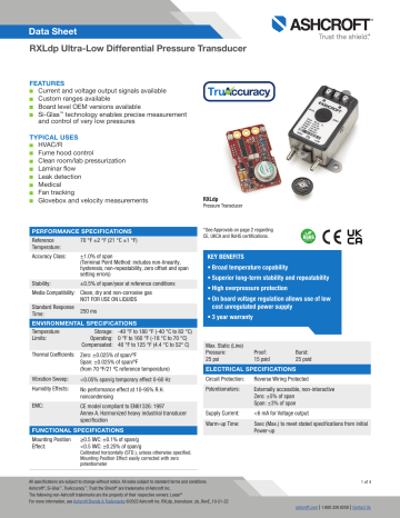Ashcroft RXLdp Differential Pressure Transducer Datasheet | Manualzz
