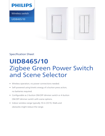 Philips ZGP Switch Dim 2B/4B Specification Sheet | Manualzz