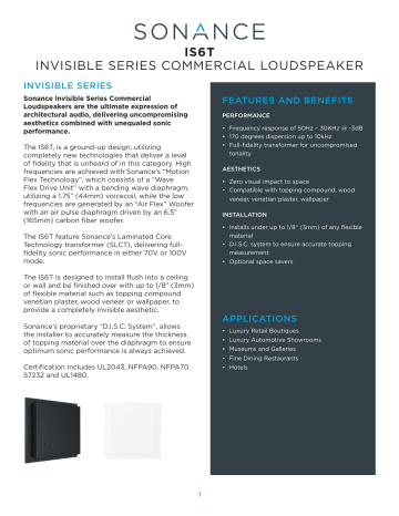 Sonance IS10 Data Sheet | Manualzz