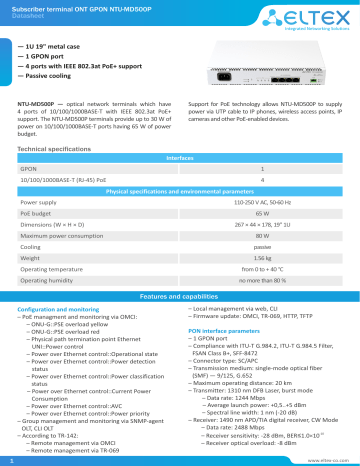 Eltex Subscriber terminal ONT NTU-MD500P Data sheet | Manualzz
