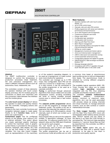Gefran 2850T Up to 8 PID loops Controller Programmer and Recorder, 3.5” graphic touch interface ...